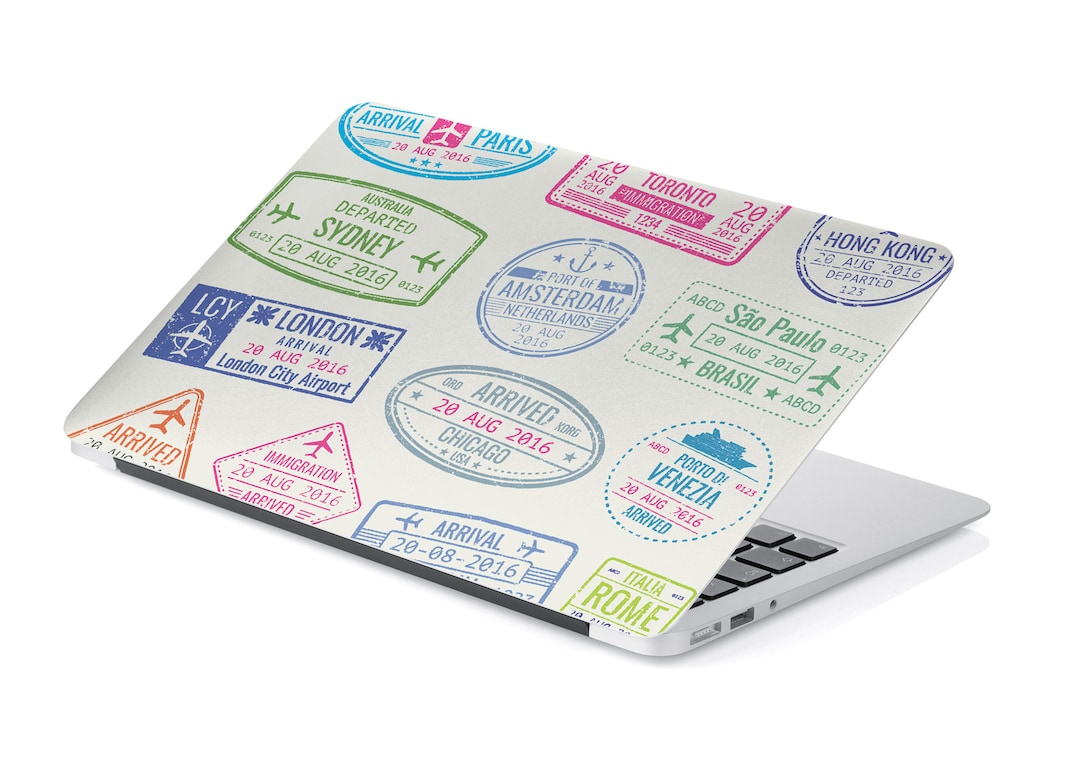 Colorful International Passport Stamps UNIVERSAL Laptop Skin, Computer ...