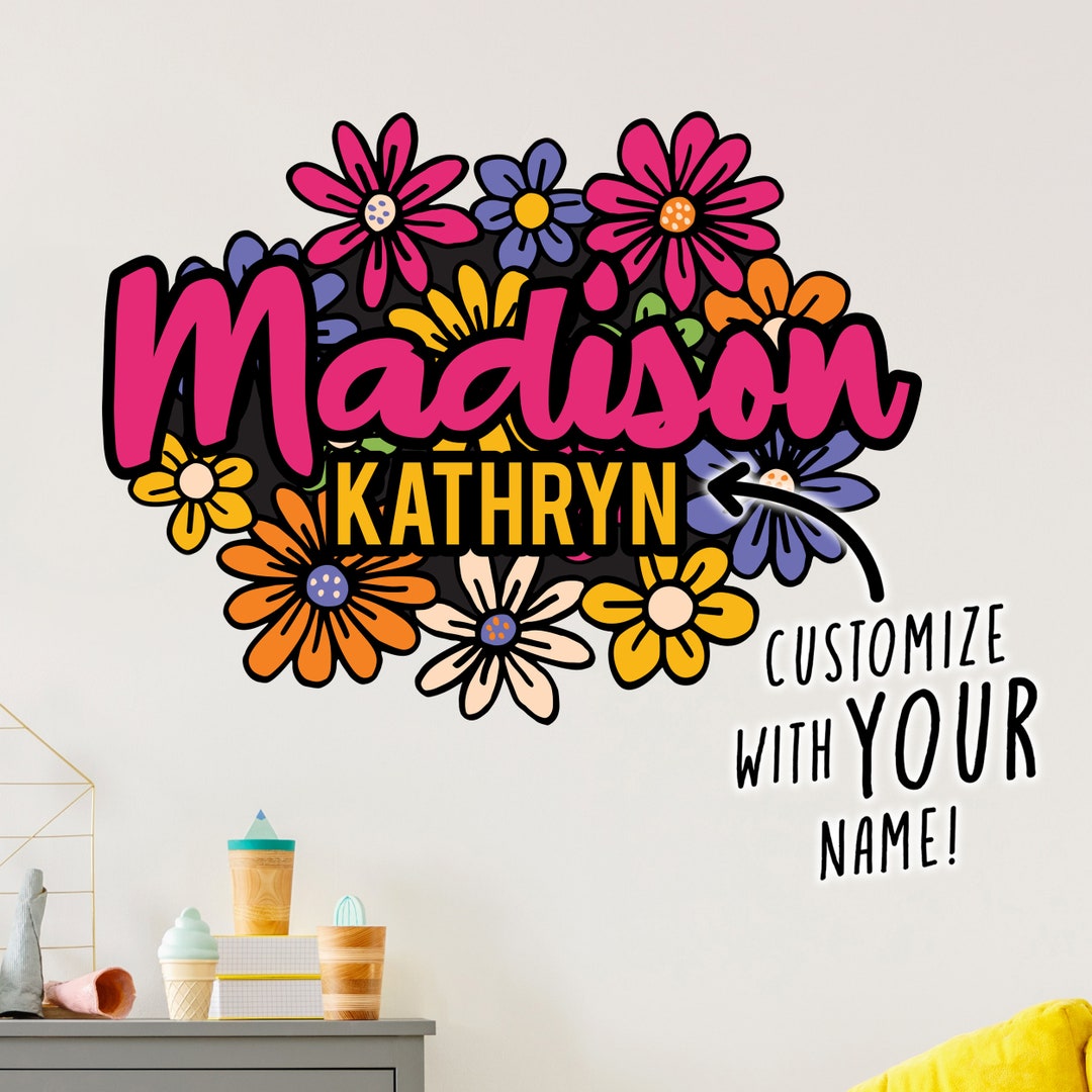 Custom Girls Groovy Flower Child Wall Sticker, Kids Room Decor ...