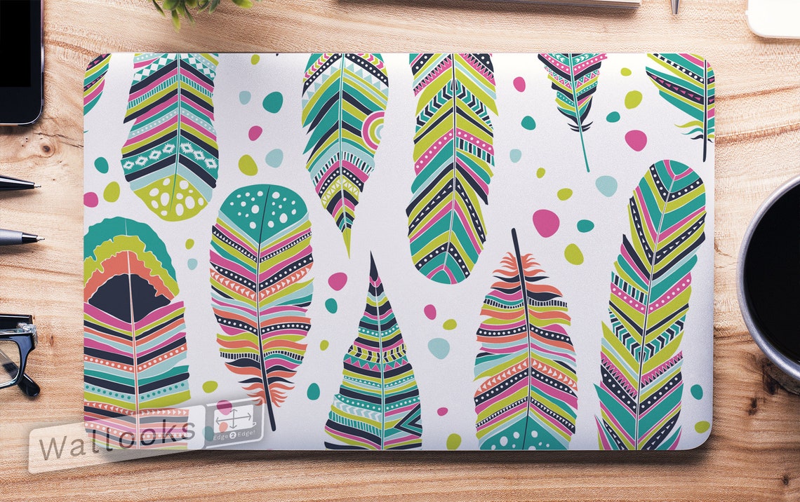 Hand Drawn Colorful Feathers Pattern Laptop Skin, MacBook Skin ...