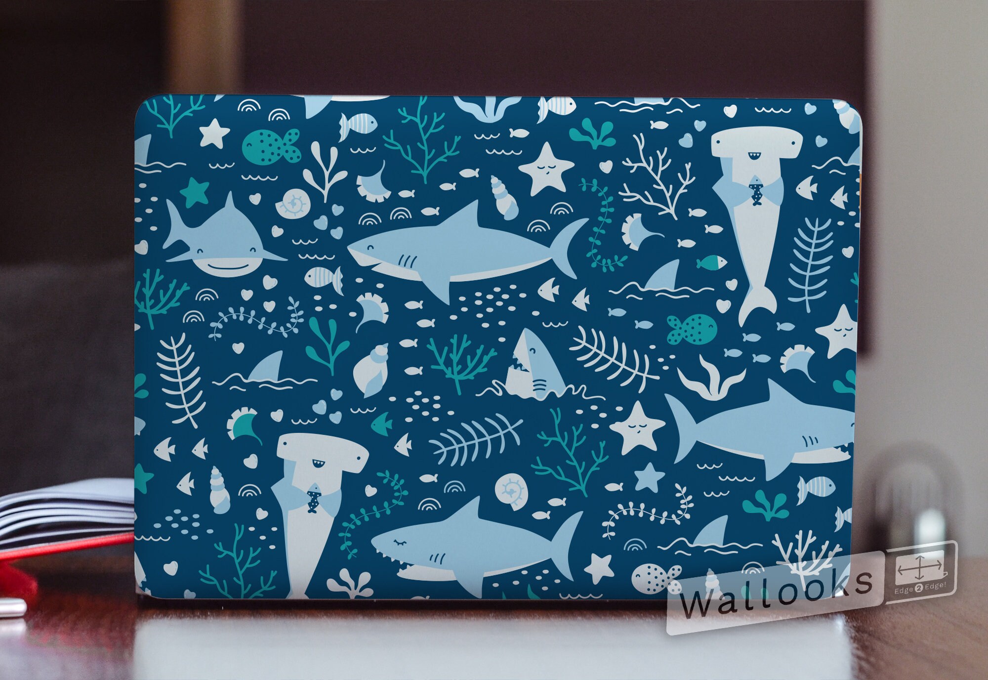 Sharks Swimming in Sea Illustration Laptop Skin Macbook Skin - Etsy