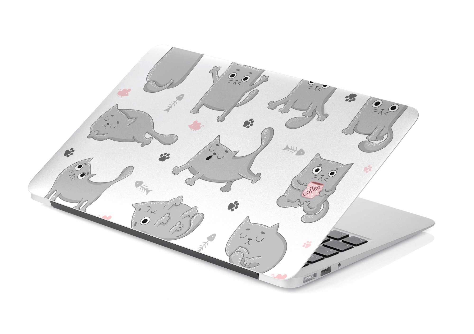 Cute Grey Cartoon Cat Poses Paw Prints UNIVERSAL Laptop Skin - Etsy