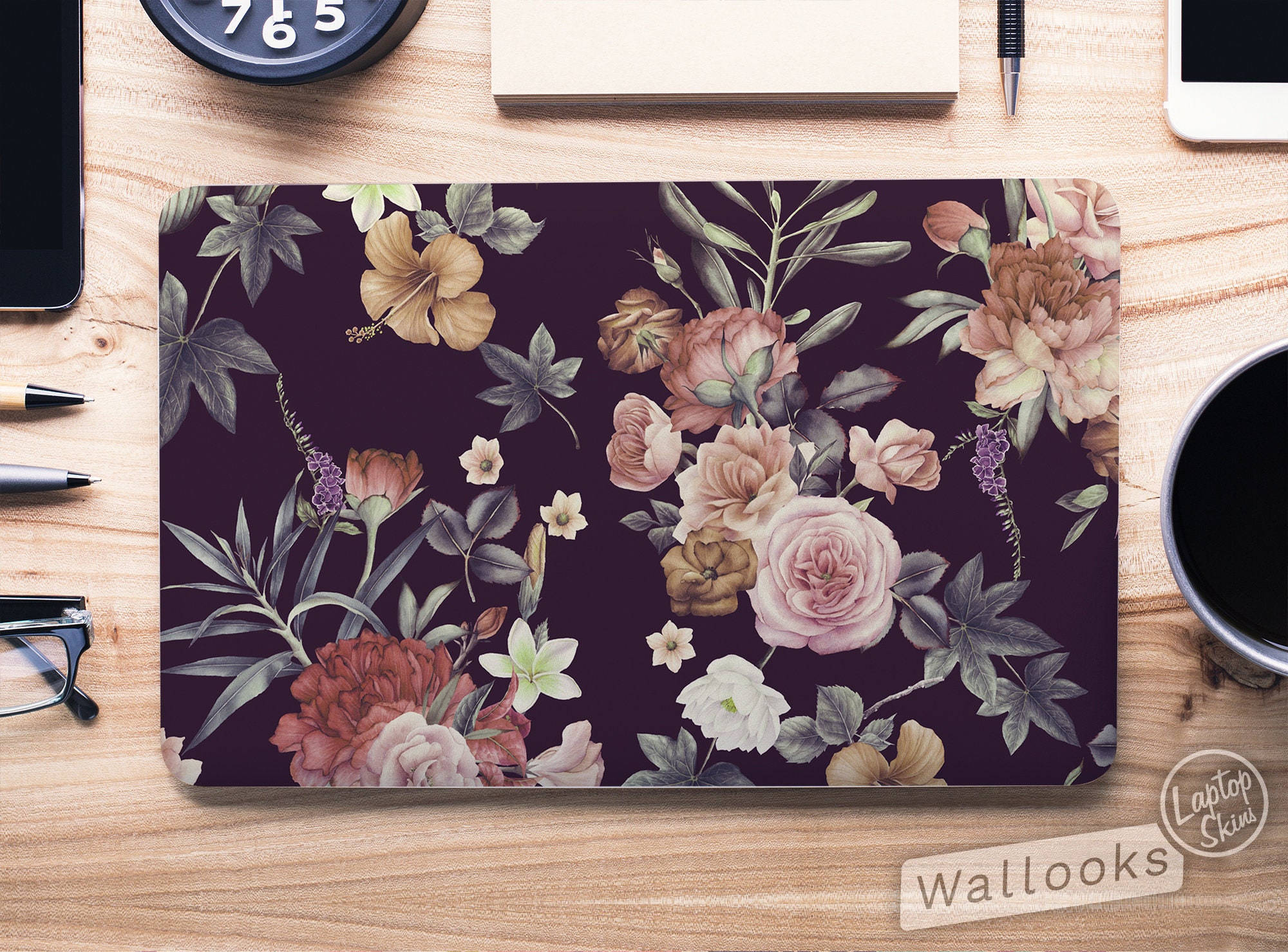 Natural Floral Pattern With Elegant Flower Design Laptop Skin, MacBook ...
