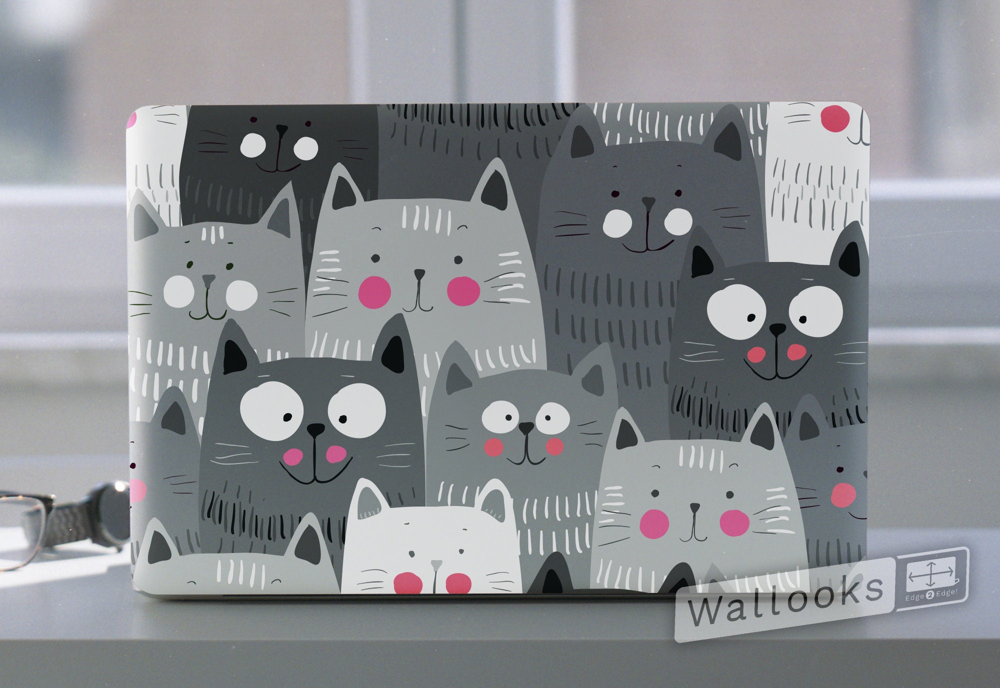 Crowd of Smiling Cats Illustration Laptop Skin Macbook Skin - Etsy