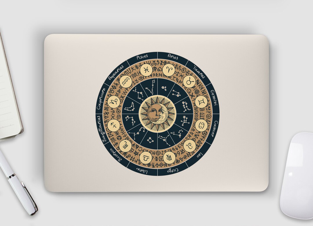Yellow & Navy Sun Moon Dial Astrology Signs UNIVERSAL Laptop Skin ...