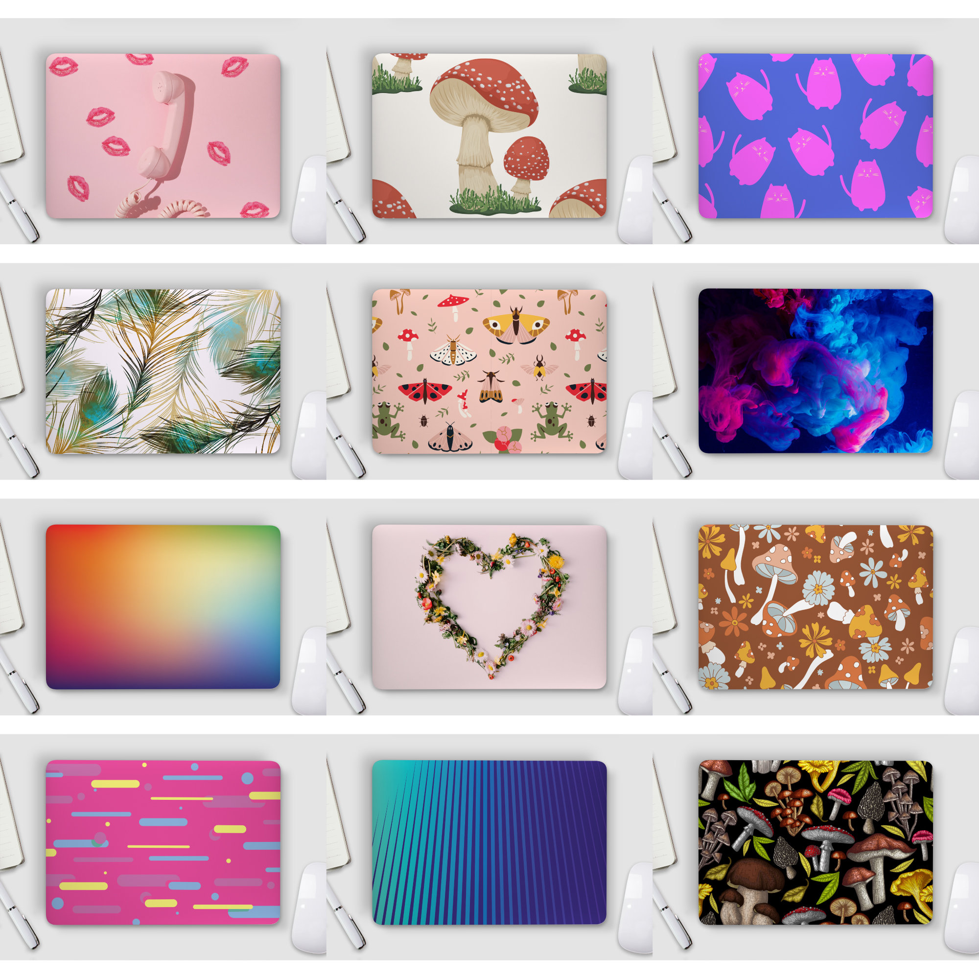 Pink & White Morel Mushrooms Clover Flowers UNIVERSAL Laptop Skin ...