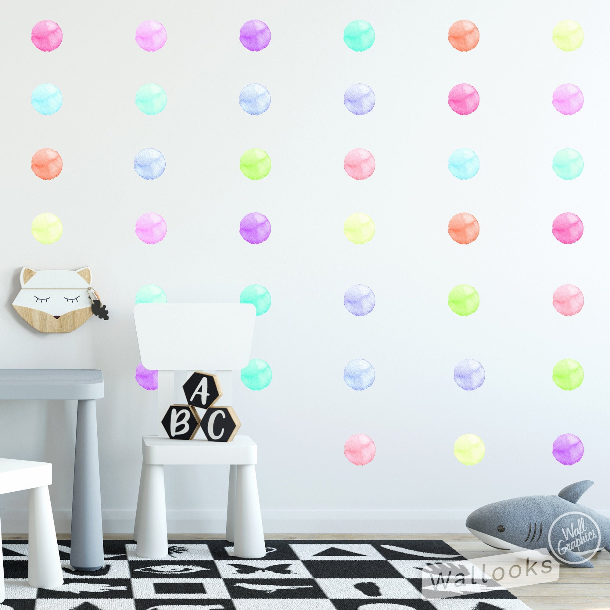 Colorful Wall Dots Watercolor Wall Decal Set Nursery Decals | Etsy