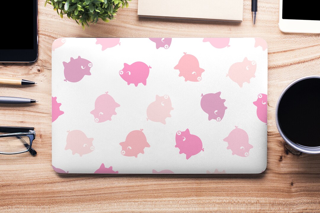 Shades of Pink Cute Cartoon Pigs on White UNIVERSAL Laptop Skin ...