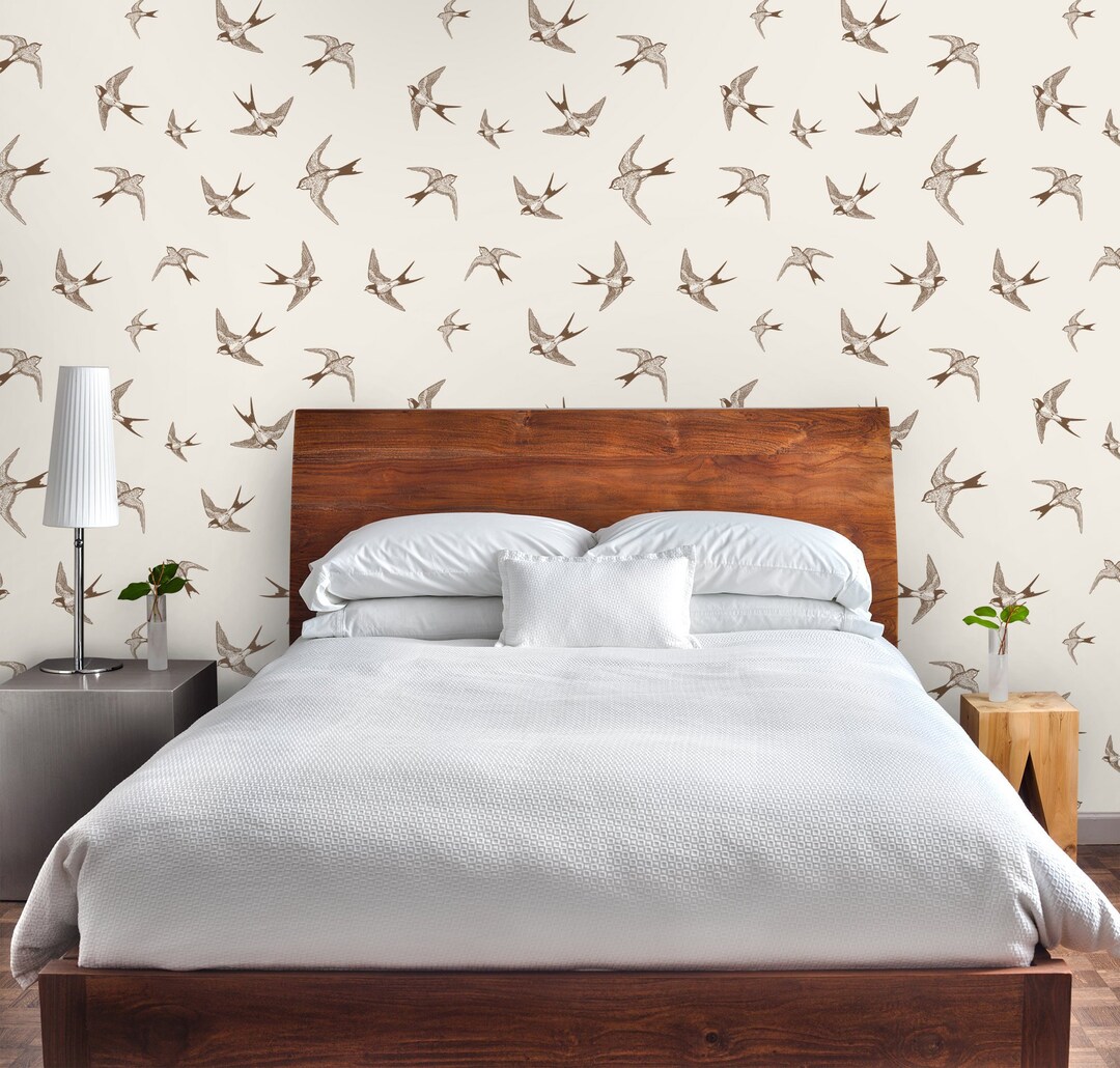 Swallow Birds Illustration Pattern Wall Paper Removable Peel and Stick ...