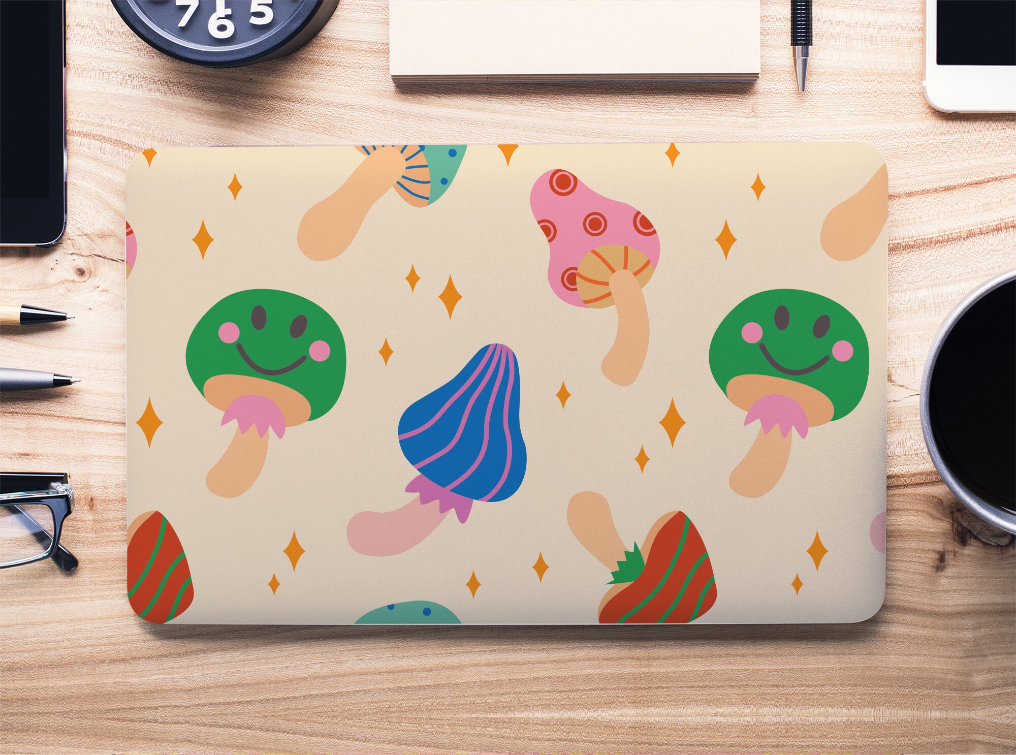 Cute Colorful Happy Cartoon Mushrooms Stars UNIVERSAL Laptop Skin ...