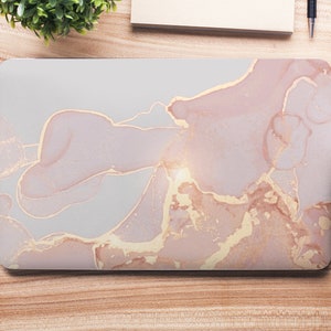 Rose Pink & White Marble Swirl W/ Gold UNIVERSAL Laptop Skin, Computer ...