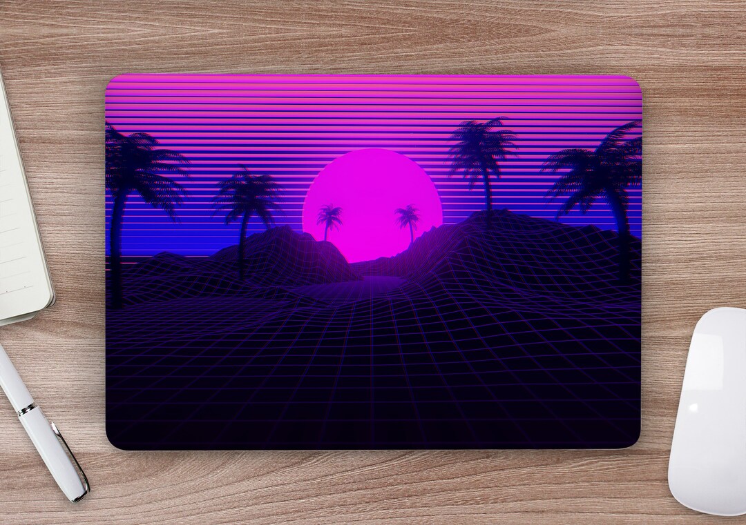 80s Neon Purple Pink Blue Tropical Sunset UNIVERSAL Laptop Skin ...