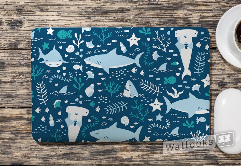 Sharks Swimming in Sea Illustration Laptop Skin, MacBook Skin, Computer ...