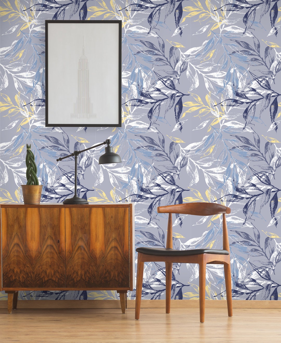 Woodblock Screen Print Floral Leaves Branches Pattern Peel and Stick ...