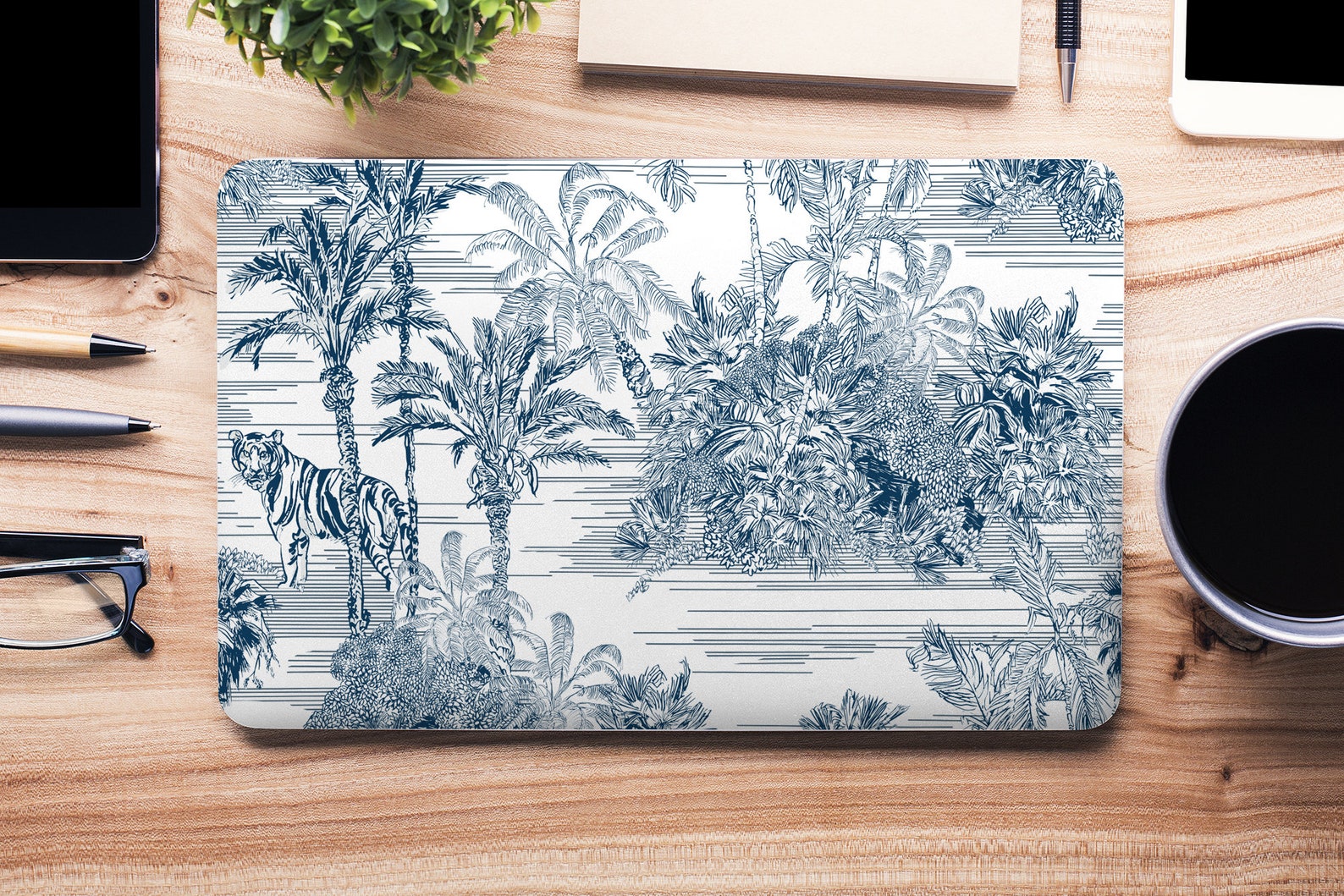 Blue & White Jungle Tropical Palm Trees UNIVERSAL Laptop Skin, Computer ...