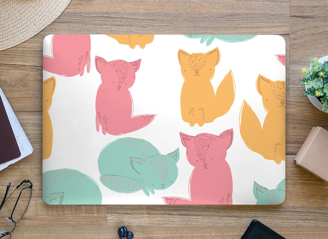 Whimsical Pastel Cartoon Foxes on White UNIVERSAL Laptop Skin, Computer ...