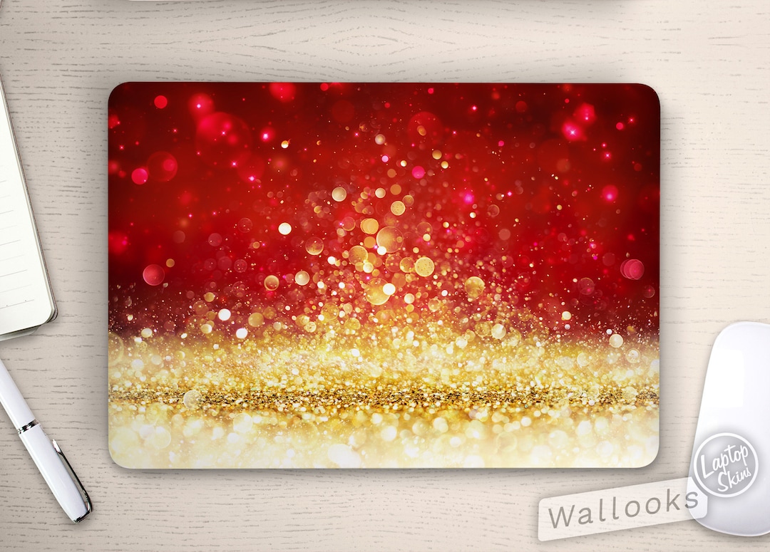 Red Gold Glitter Sparkle Bomb Design Universal Laptop Skin, Computer ...