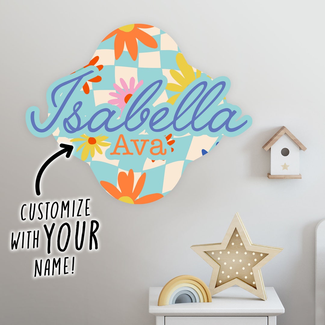 Custom Girls Bold Flower Checkers Wall Sticker, Kids Room Decor ...