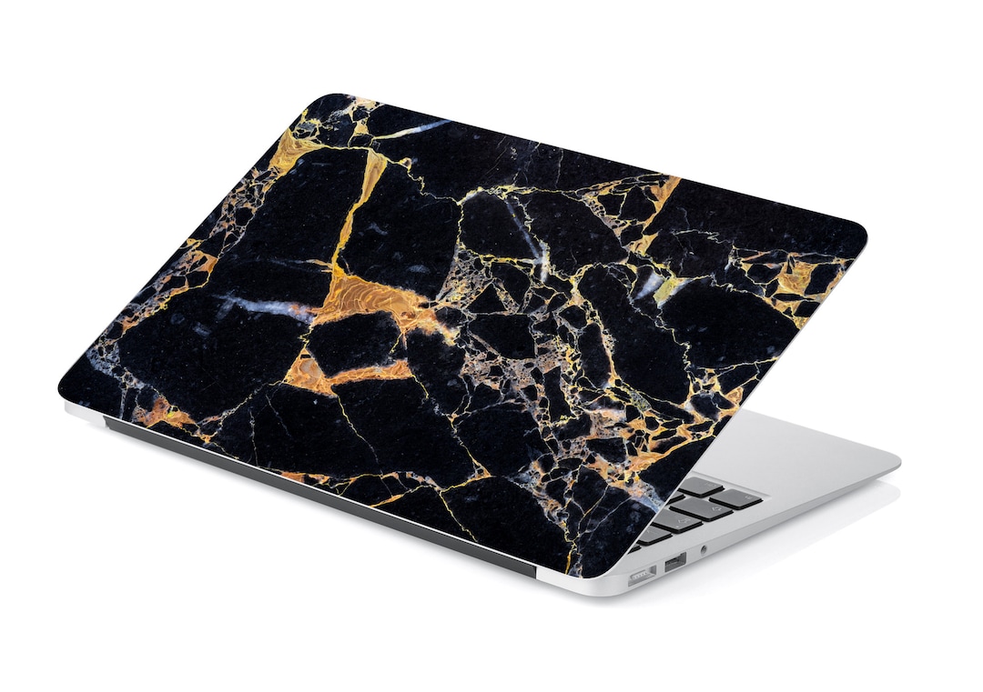 Black Granite Marble With Golden Details Laptop Skin, MacBook Skin ...