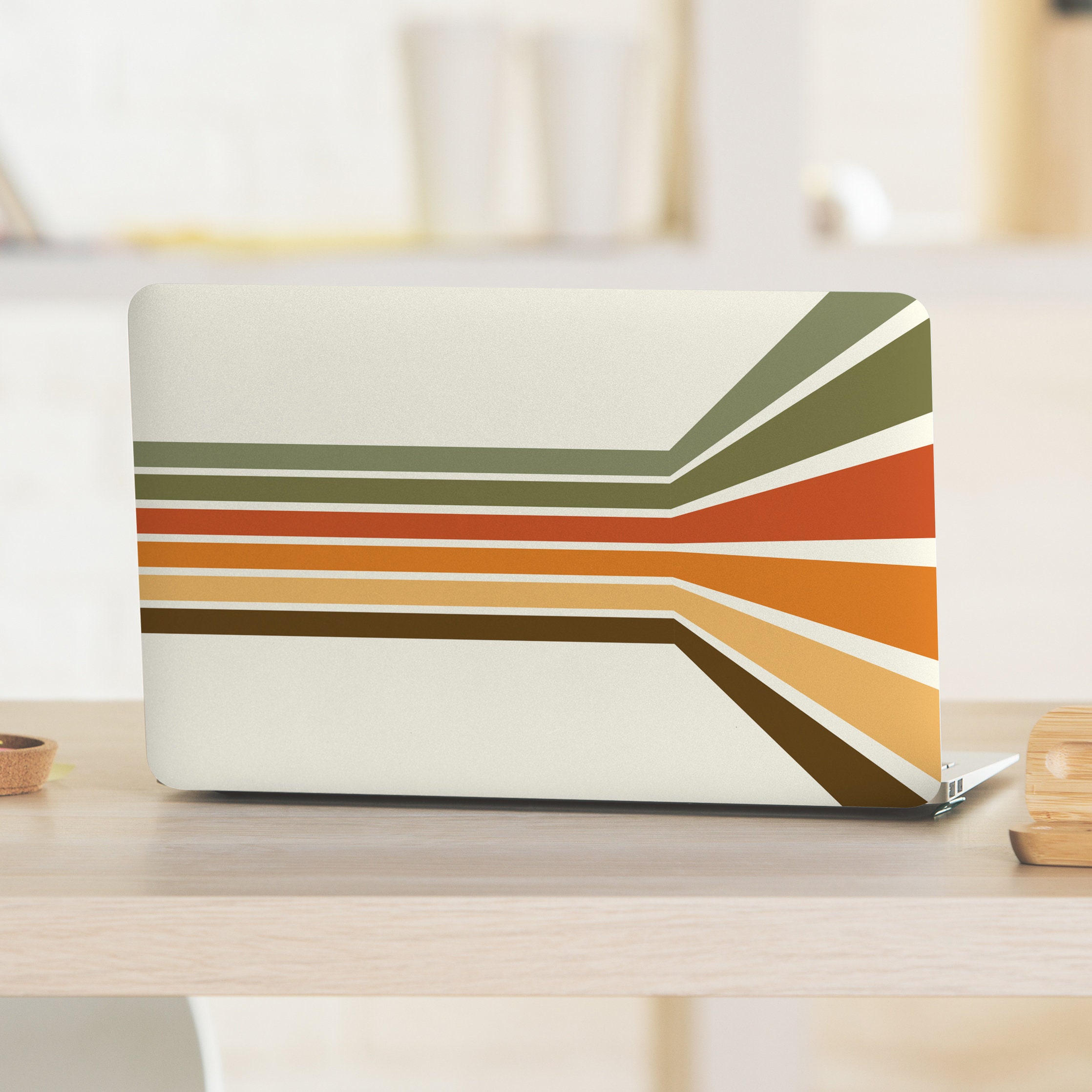 Retro 70s Earth Tone Bending Lines Linear UNIVERSAL Laptop Skin ...