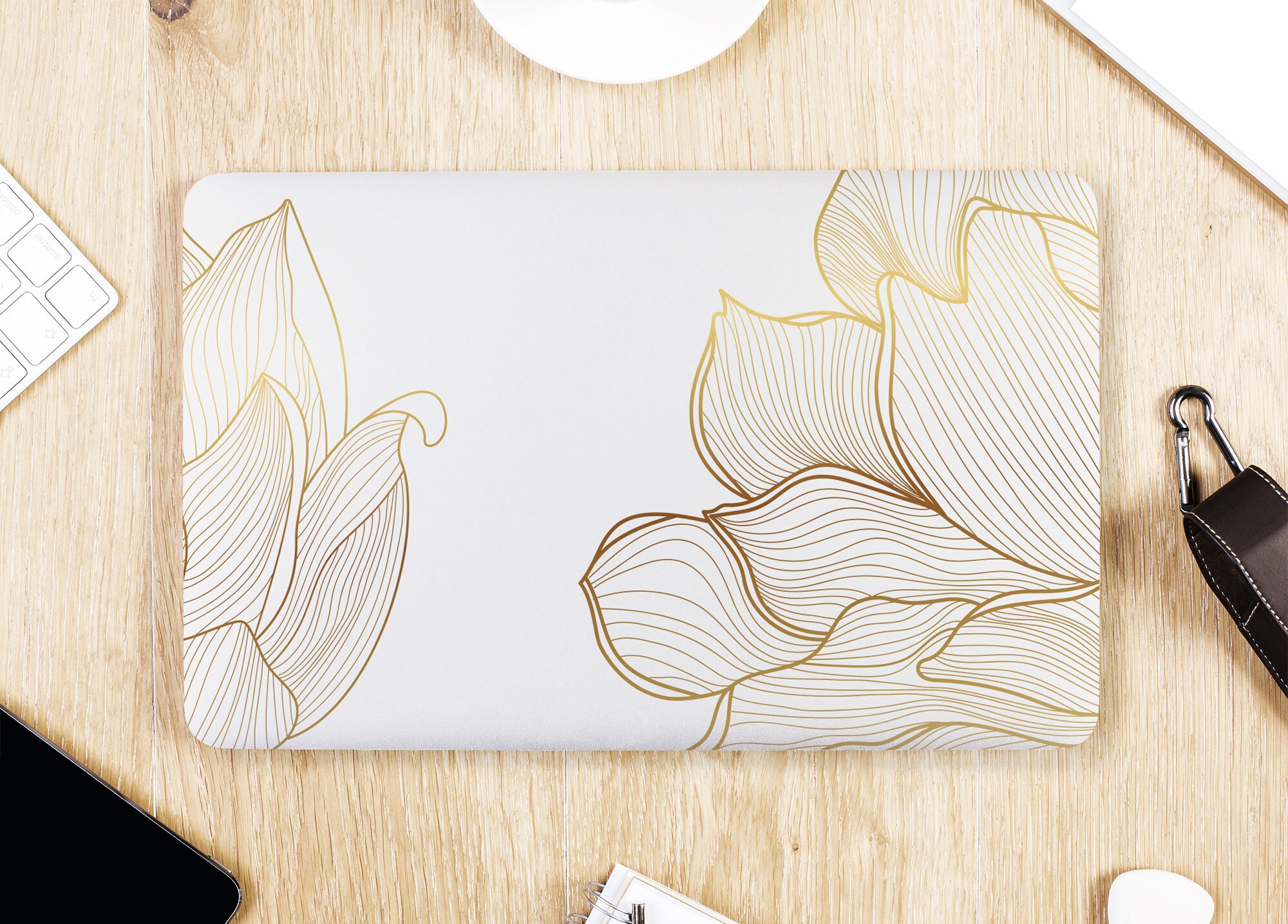 Macro Golden Lotus Linear Design on White UNIVERSAL Laptop Skin ...