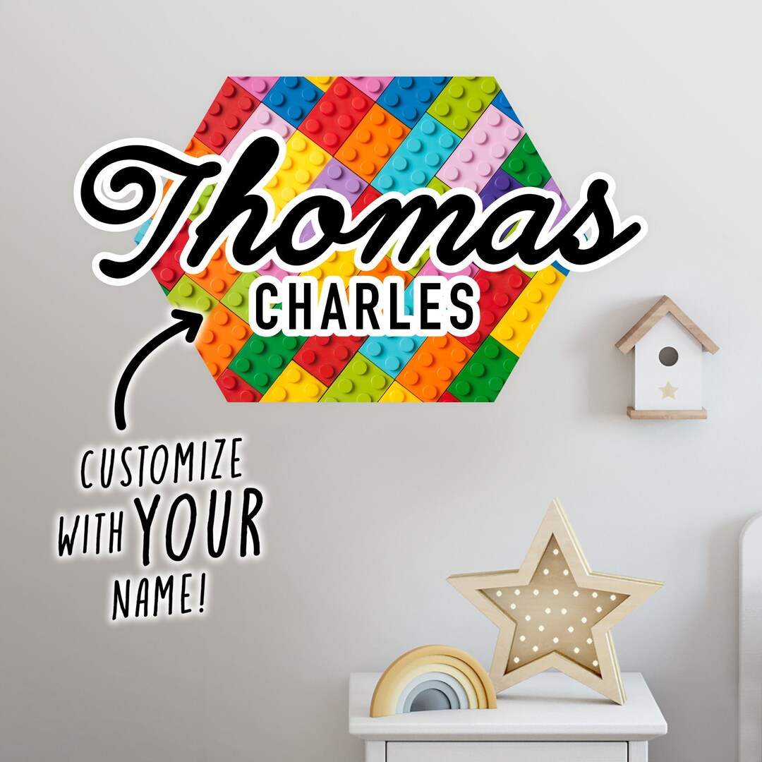Custom Boys Name Colorful Brick Pattern Wall Sticker, Kids Room Decor ...