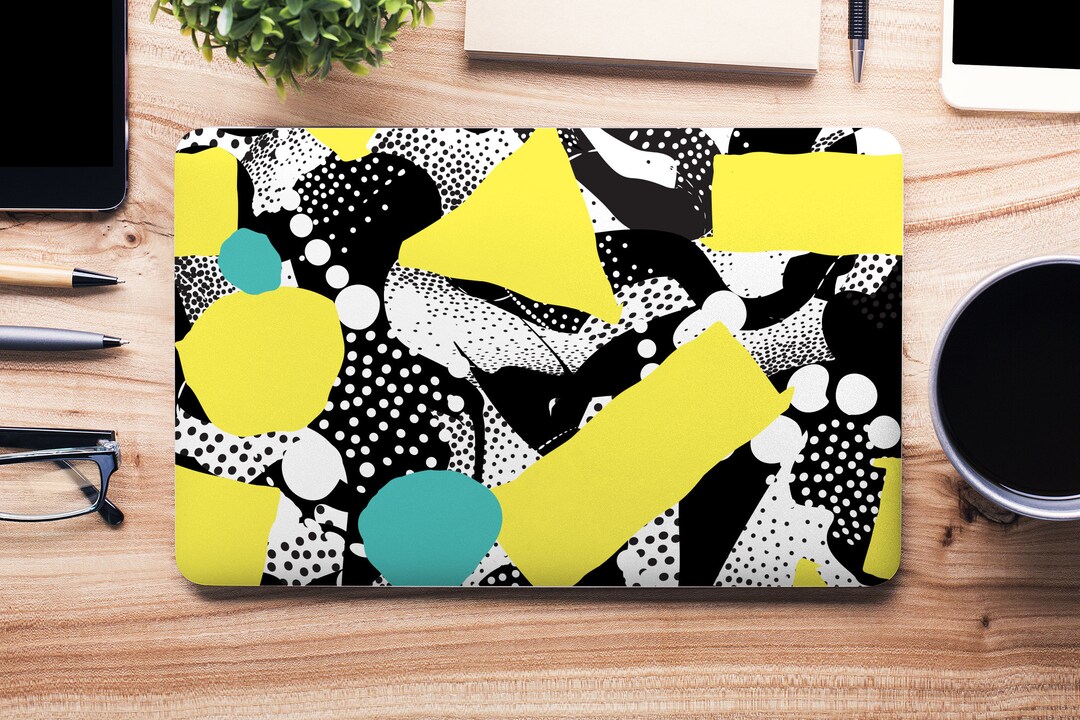Black & White Dots W/ Yellow Teal 80s Vibes UNIVERSAL Laptop Skin ...