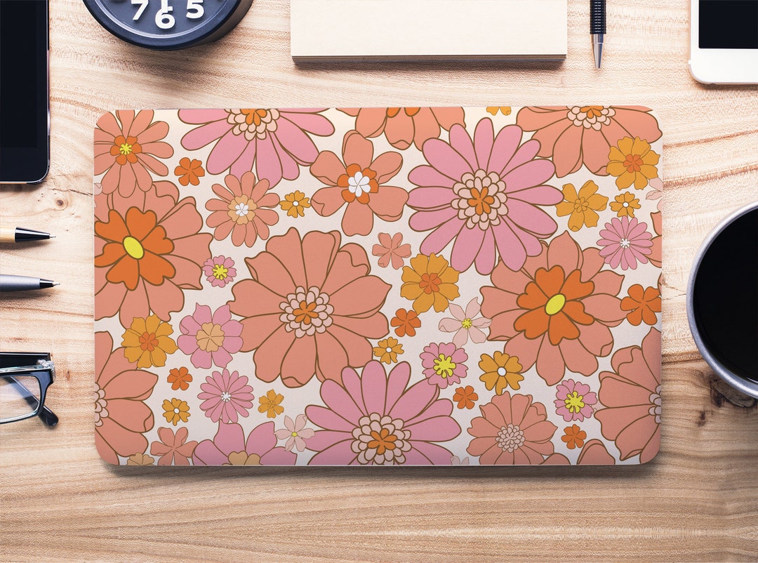 Pink Orange Salmon Retro 70s Flower Daisy UNIVERSAL Laptop Skin ...