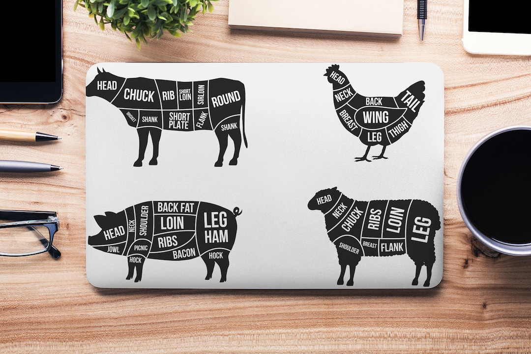 Butcher's Animal Cut of Meat Charts Pig Cow UNIVERSAL Laptop Skin ...