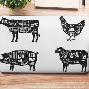 Butcher's Animal Cut of Meat Charts Pig Cow UNIVERSAL Laptop Skin ...