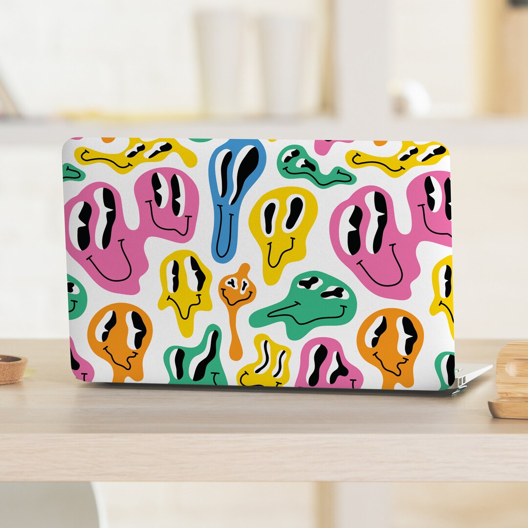 Trippy Dripping Rainbow Smiley Faces White UNIVERSAL Laptop Skin ...