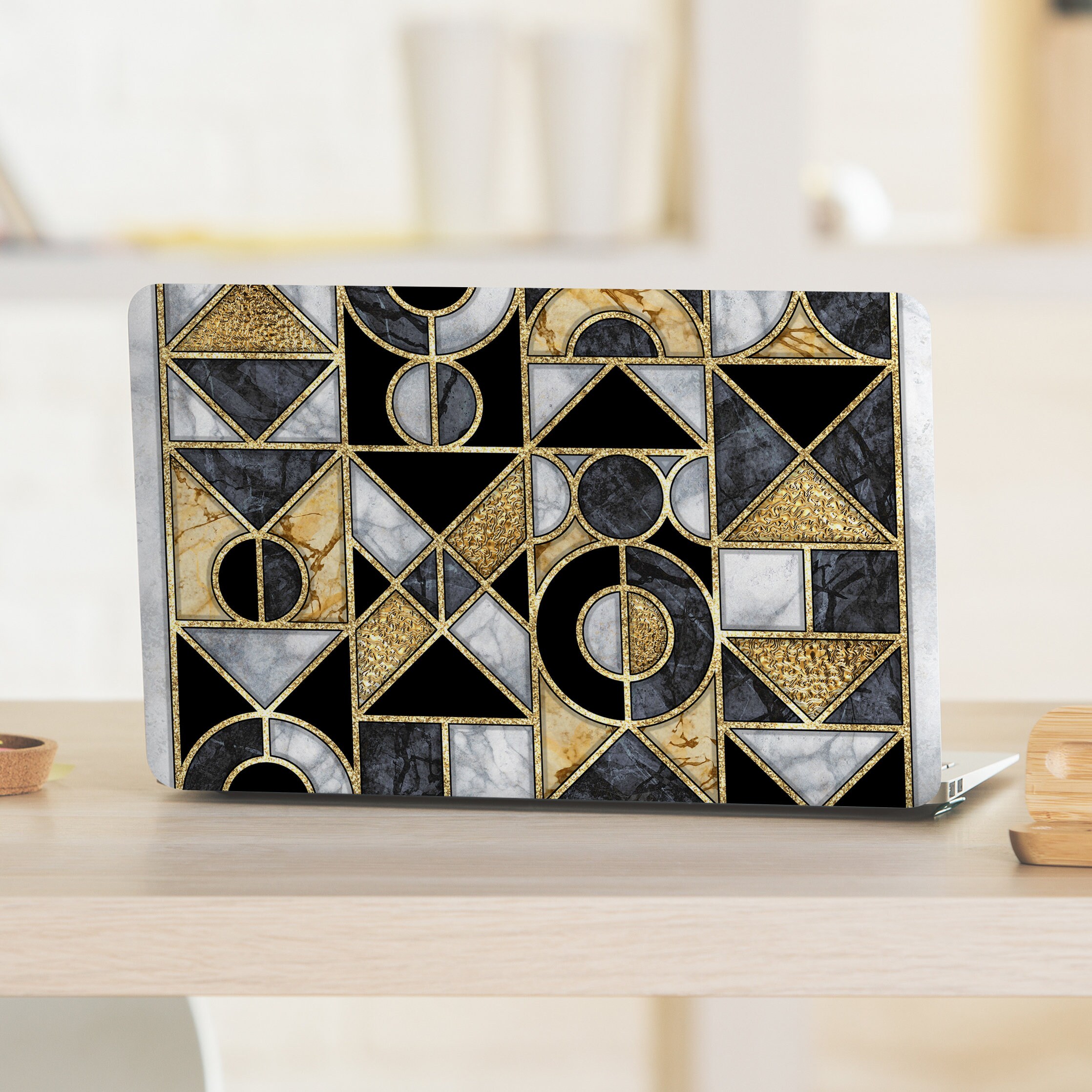 Art Deco Black & White Faux Gold Shapes UNIVERSAL Laptop Skin, Computer ...