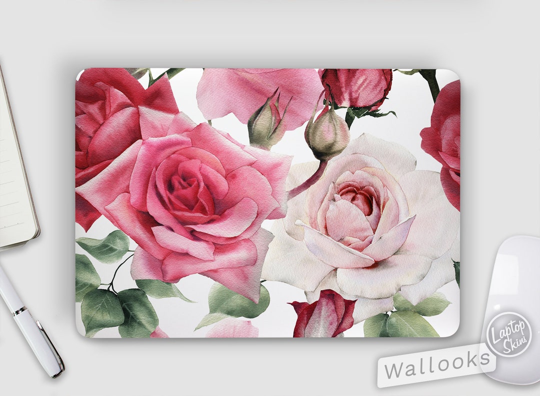 Pink Rose Garden Detailed Painting Illustration Laptop Skin, MacBook ...