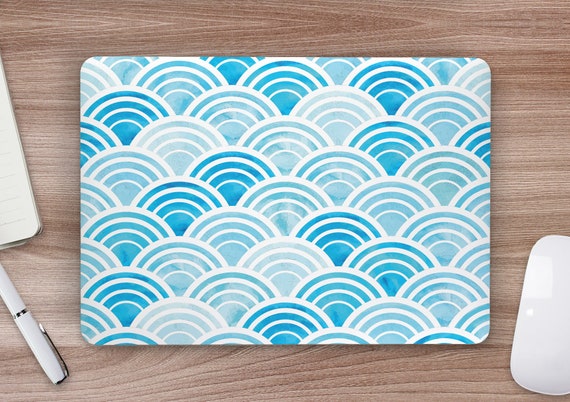 Blue Watercolor Scalloped Shell Pattern Laptop Skin Macbook | Etsy
