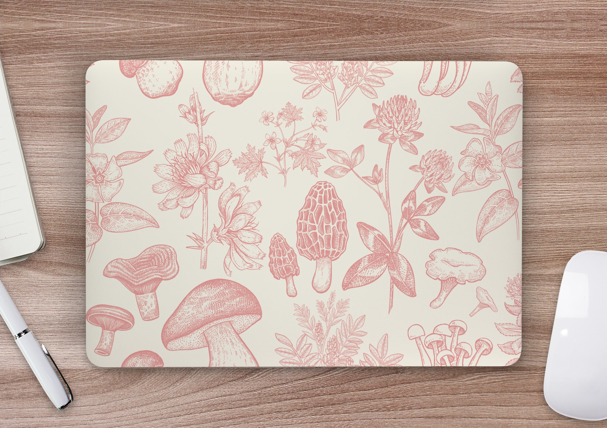 Pink & White Morel Mushrooms Clover Flowers UNIVERSAL Laptop Skin ...