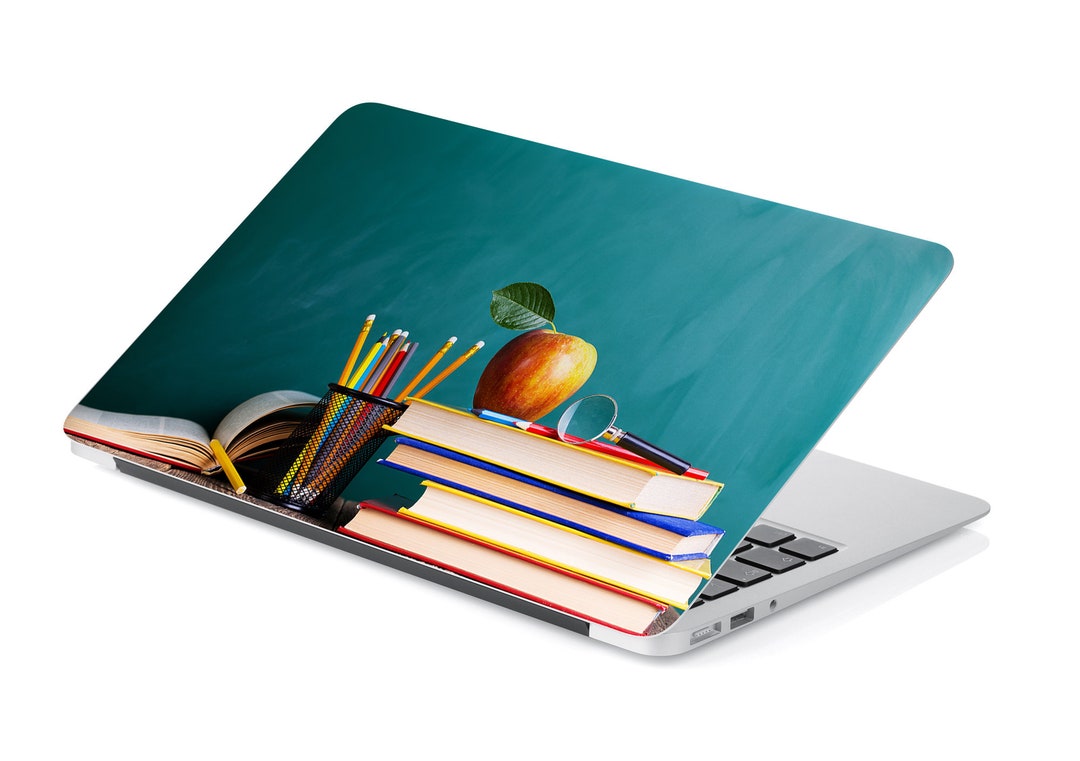 Teacher Chalkboard Desk With Books & Apple UNIVERSAL Laptop Skin ...