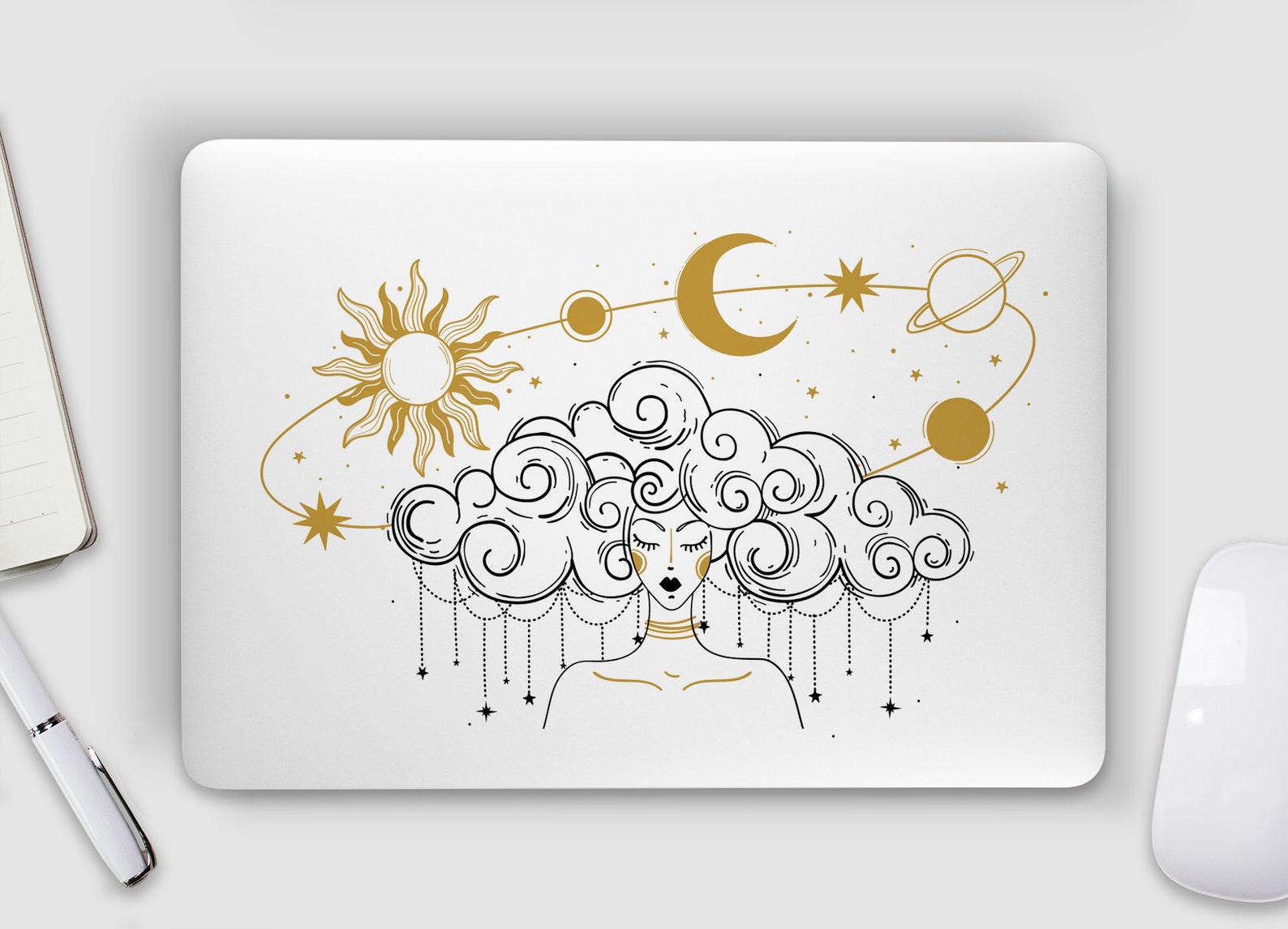 Astrology Mama Sun Moon Planets Stars White UNIVERSAL Laptop Skin ...