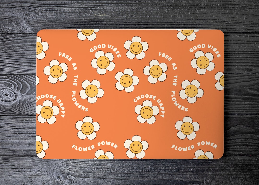 Good Vibes Smiling Daisy Orange 70s Retro UNIVERSAL Laptop Skin ...