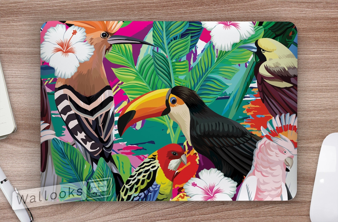 Colorful Tropical Floral Scene With Toucan Bird Laptop Skin, MacBook Skin, Computer Decal ...