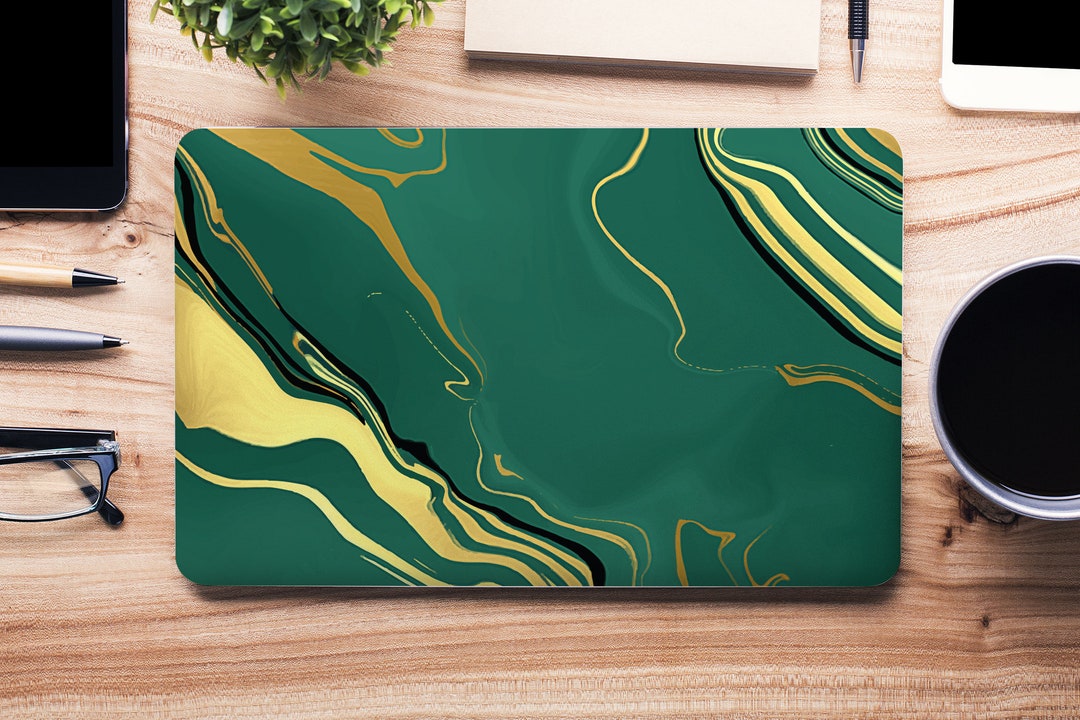 Faux Gold Black Swirls on Deep Kelly Green UNIVERSAL Laptop Skin ...