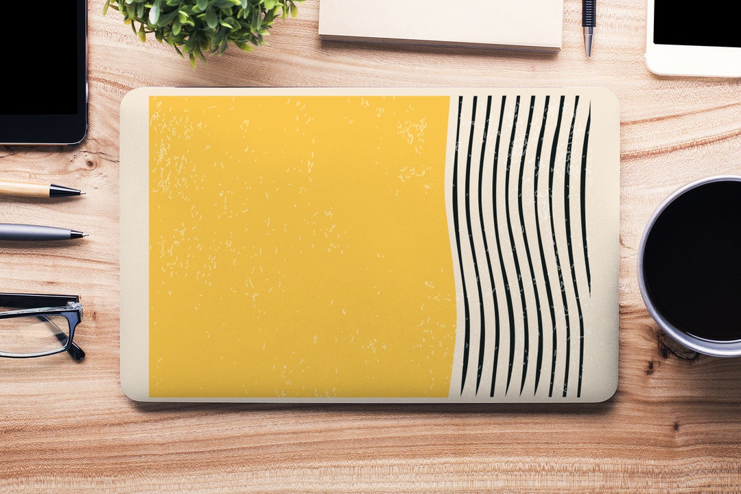 Faded Yellow & Wavy Black Lines Vintage UNIVERSAL Laptop Skin, Computer ...