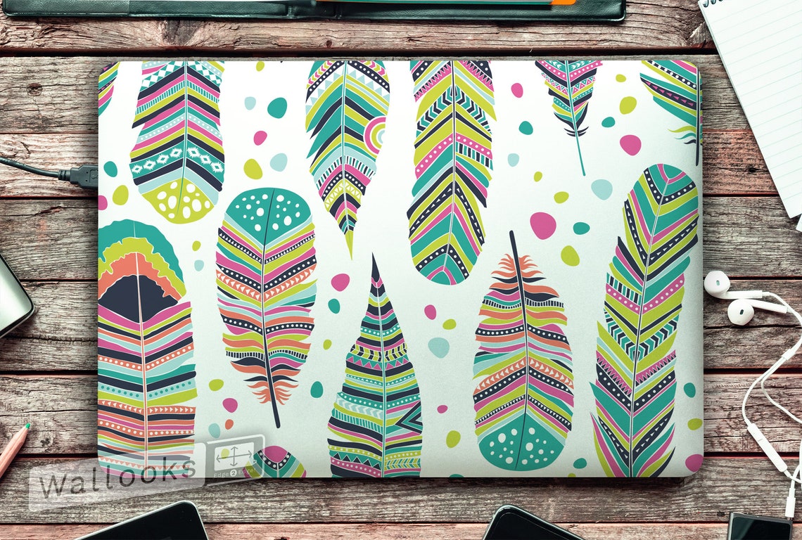 Hand Drawn Colorful Feathers Pattern Laptop Skin, MacBook Skin ...