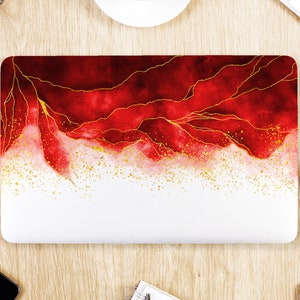 Deep Blood Red Stone on White W Faux Gold UNIVERSAL Laptop Skin ...