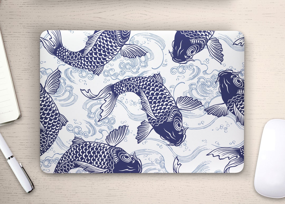 Blue Koi Fish Illustration Pattern Art UNIVERSAL Laptop Skin, MacBook ...