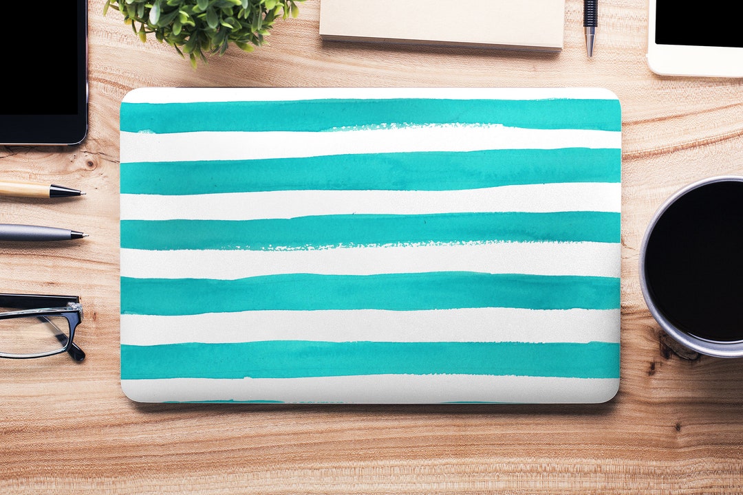 Turqoise Aqua Blue & White Beach Stripes UNIVERSAL Laptop Skin ...