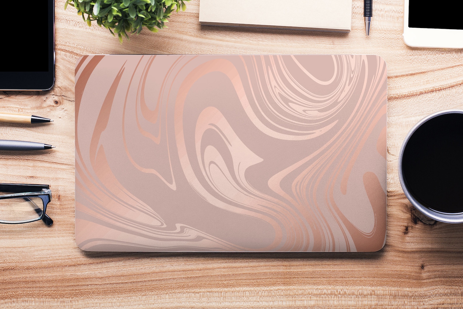 Rose Gold Faux Metallic Swirl on Dusty Rose UNIVERSAL Laptop - Etsy
