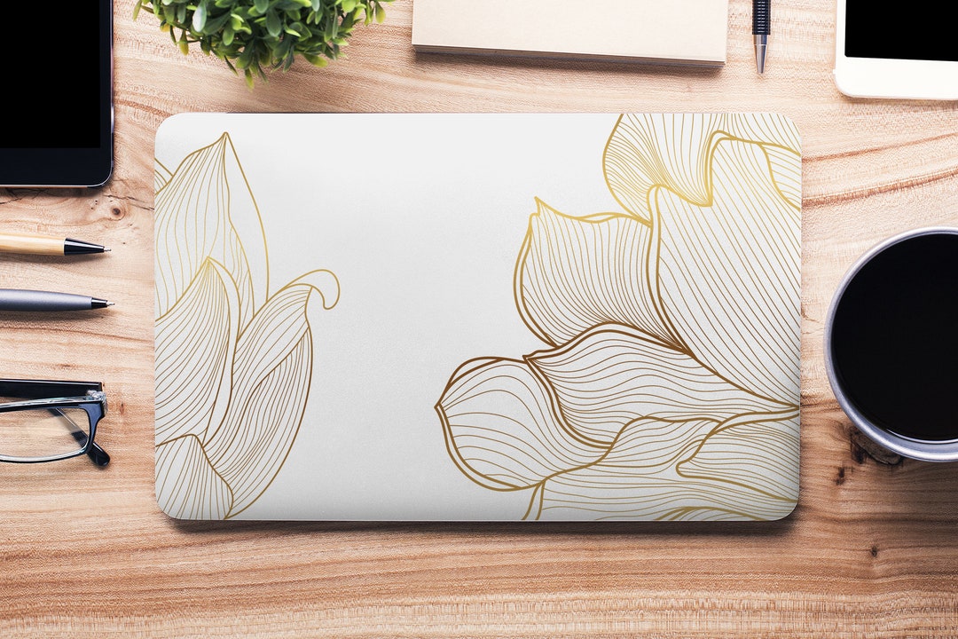Macro Golden Lotus Linear Design on White UNIVERSAL Laptop Skin ...
