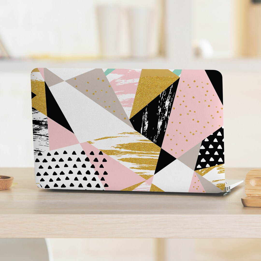 Pastel Pink Faux Gold Glitter & Black Shape UNIVERSAL Laptop Skin ...