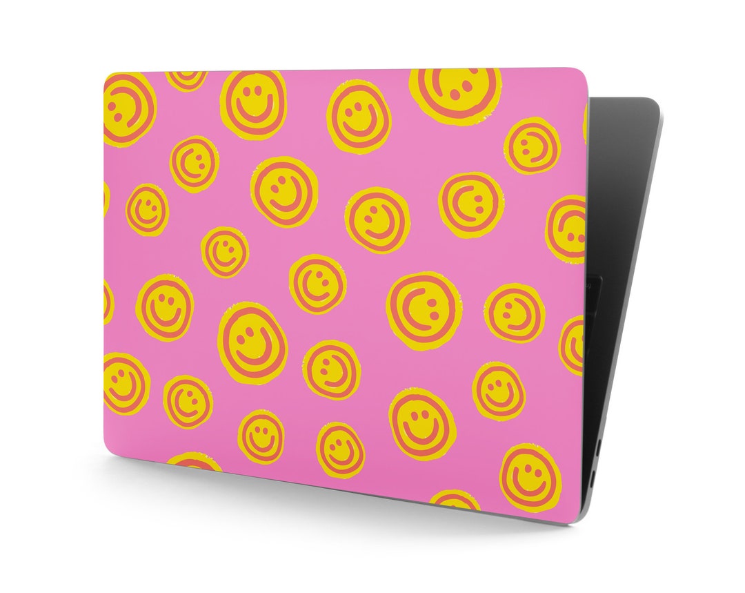 Bubblegum Pink W/ Yellow Smiley Faces 80s UNIVERSAL Laptop Skin ...