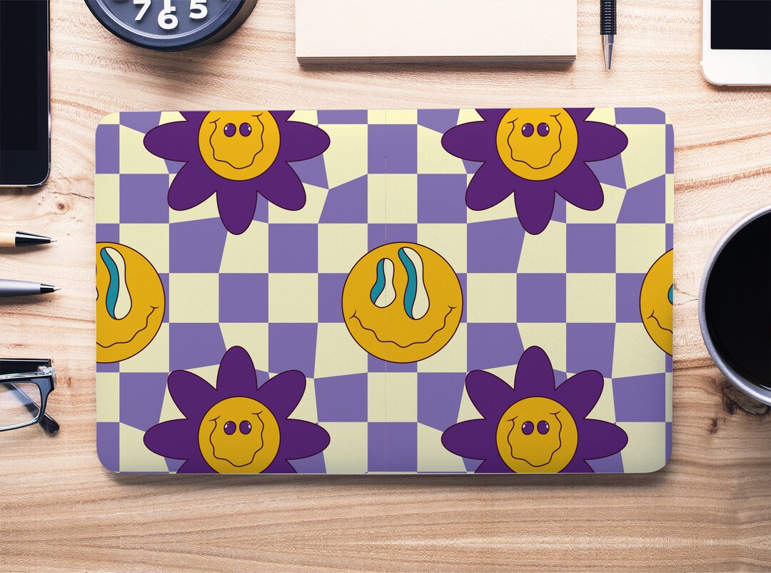 Purple White Checkerboard W/ Trippy Daisies UNIVERSAL Laptop Skin ...