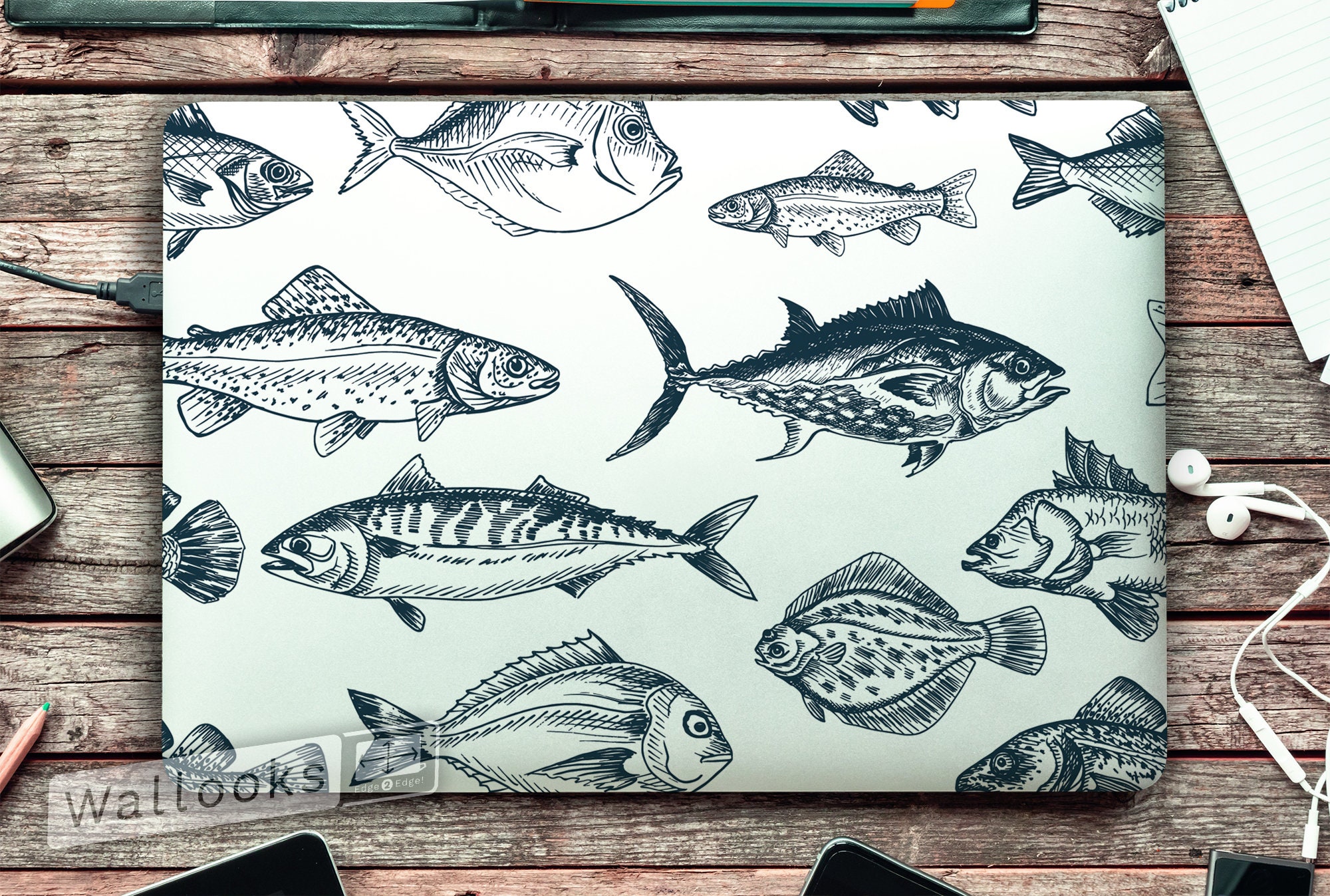 Illustrated Fish Aquatic Nature Laptop Skin Macbook Skin - Etsy